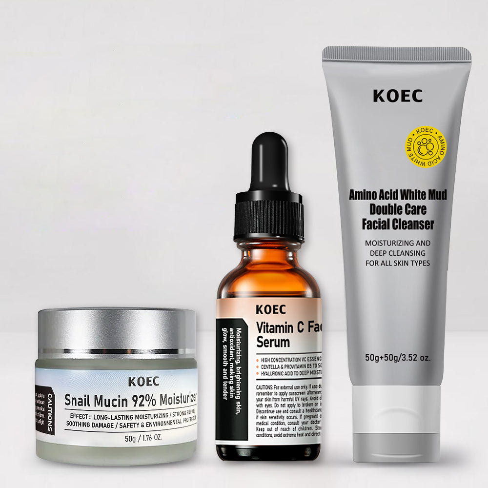 VC Serum+Snail Mucin Moisturizer+Double Cleanser Skin Care Set – KOEC ...